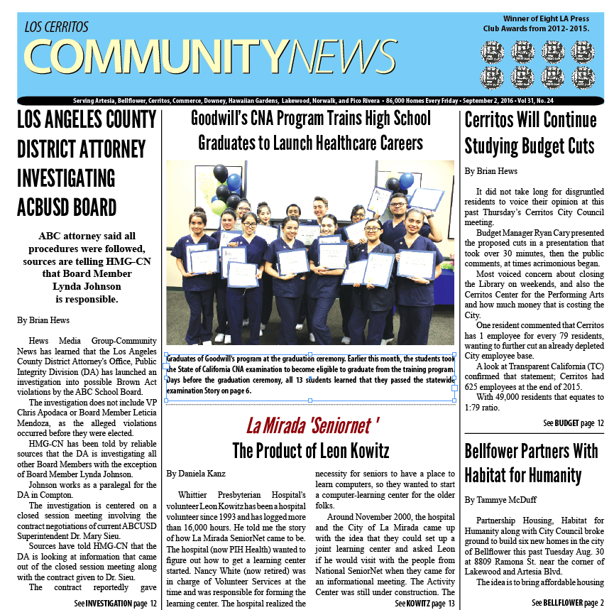 Hews Media Group-Community News Sept. 2, 2016 Front Page Preview - Los ...